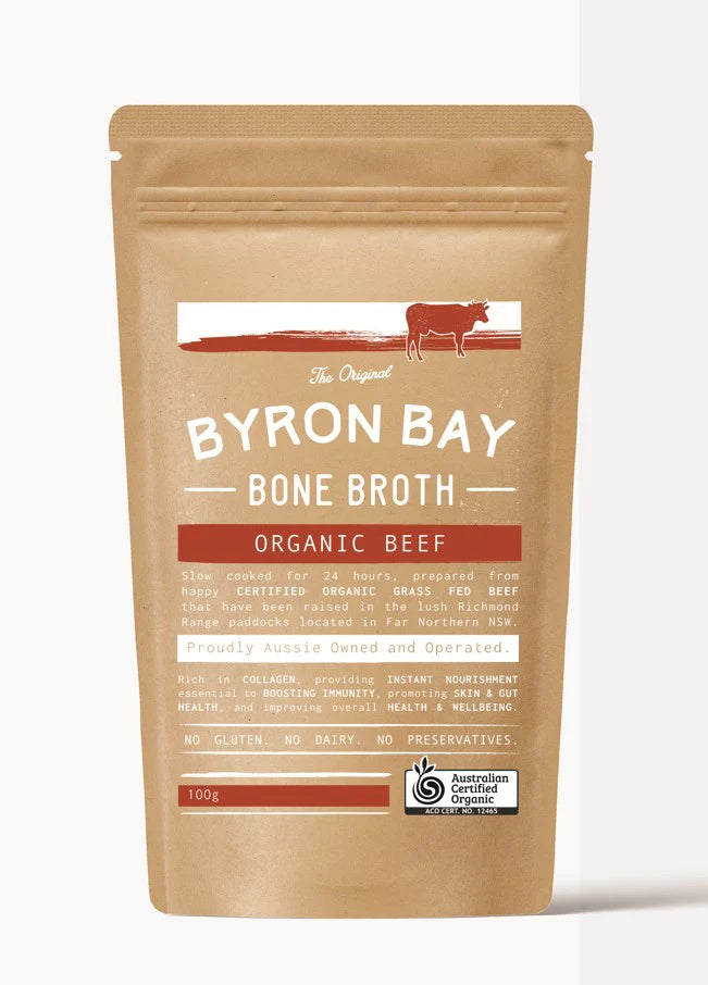 BYRON BAY BONE BROTH - Organic Beef & Vegetable Bone Broth - 100gm Sac ...